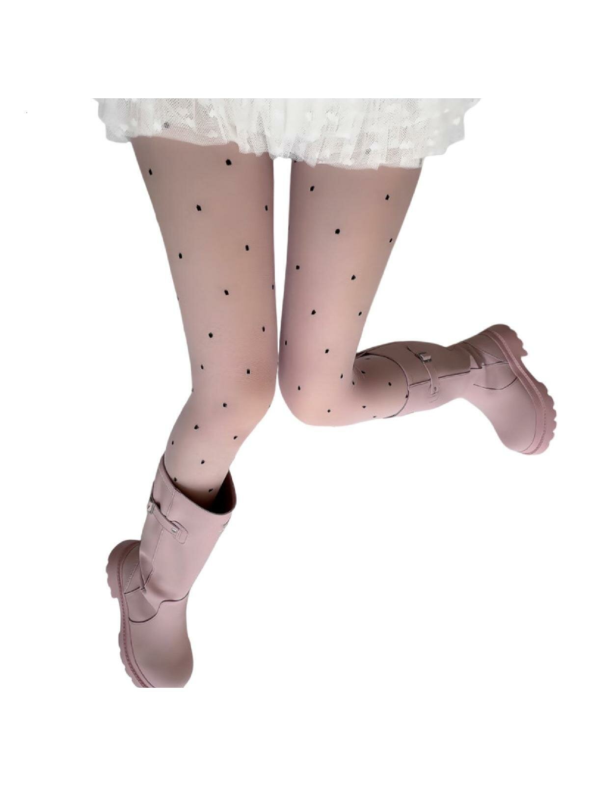 Женские тонкие чулки в горошек, Розовый