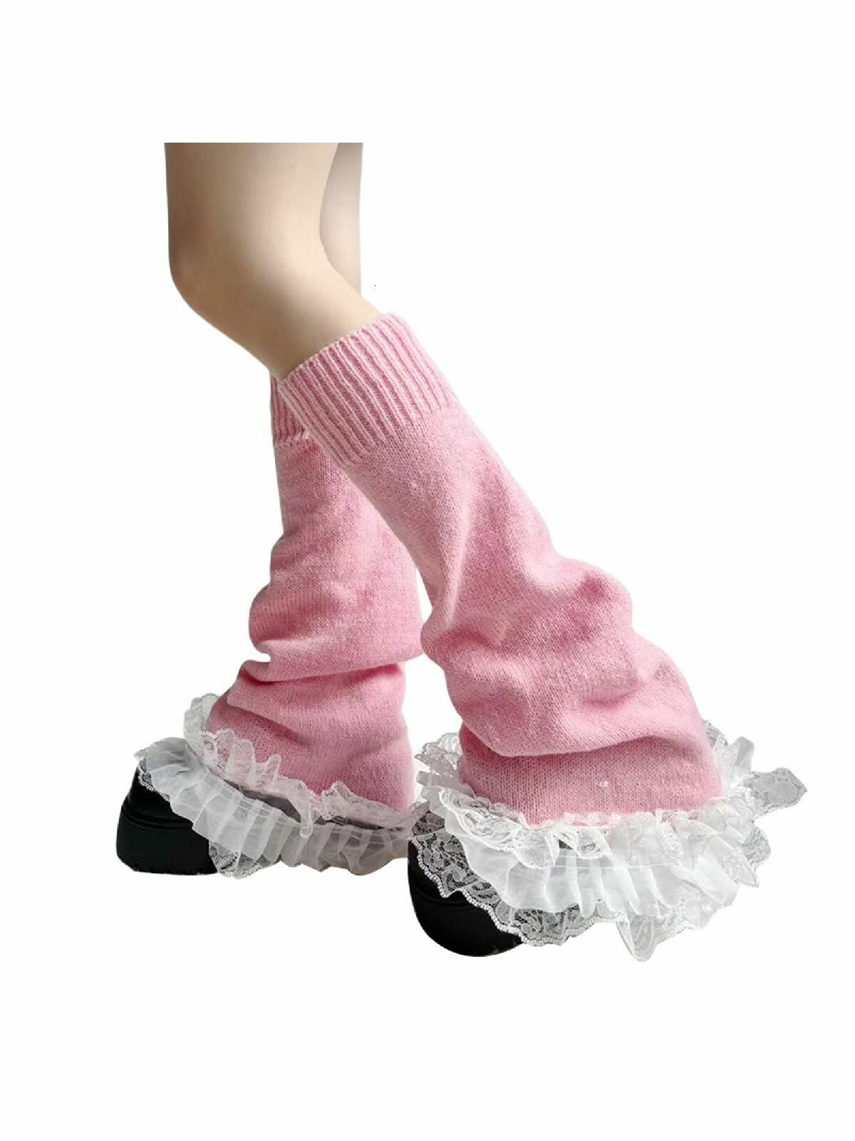 Вязаные гетры с рюшами, Розовый