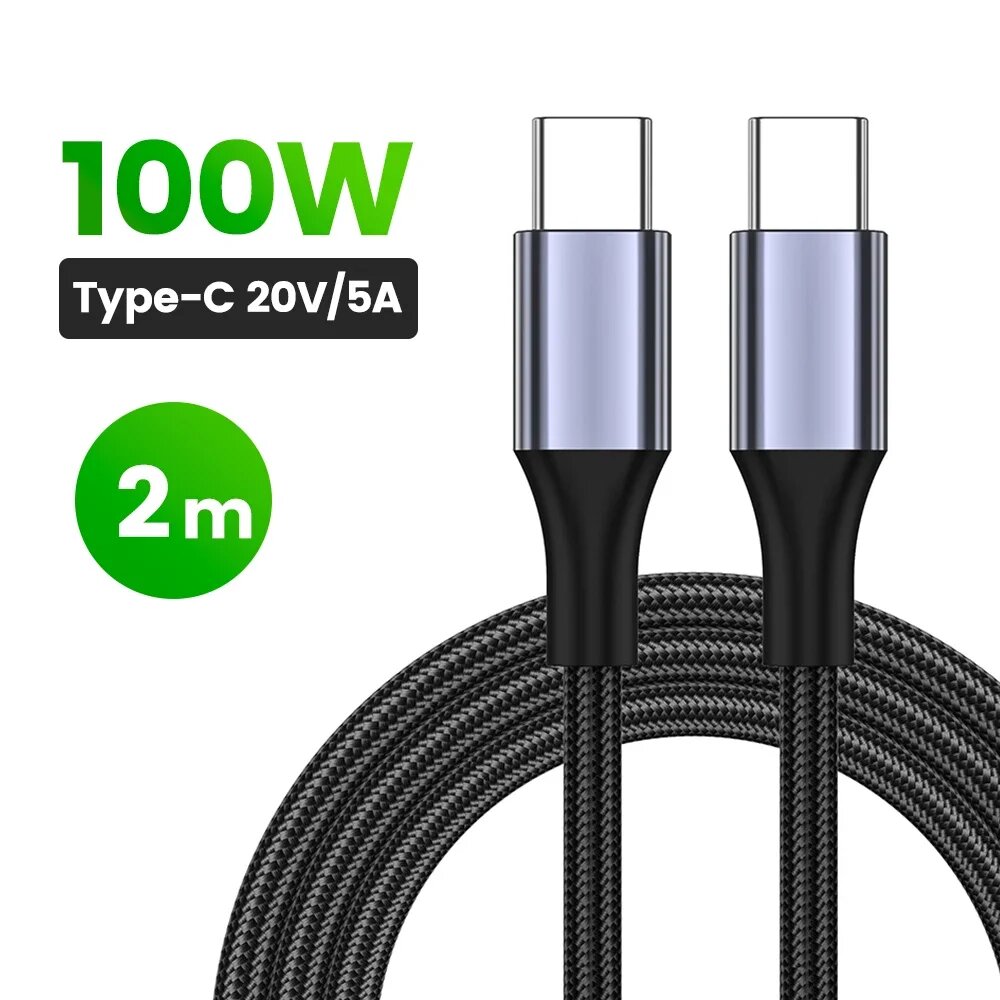 PD100W USB C to Type C Кабель для быстрой зарядки данных для Iphone 15 16 Huawei Samsung Xiaomi 2m