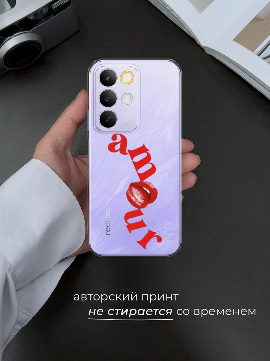 Чехол на Realme C85 / Реалми C85 с принтом Amour lips, прозрачный — фото 1