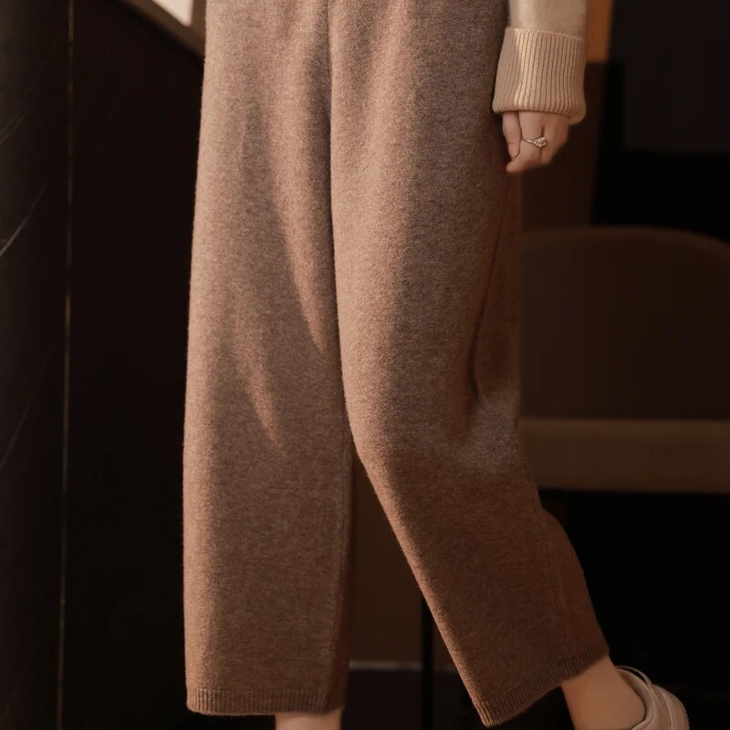 Yunshucloset женские вязаные брюки из мериносовой шерсти М, Zi Rong Se