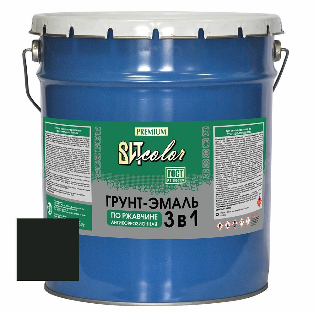 Грунт-эмаль по ржавчине 3 в 1 черная 20 кг ВИТcolor