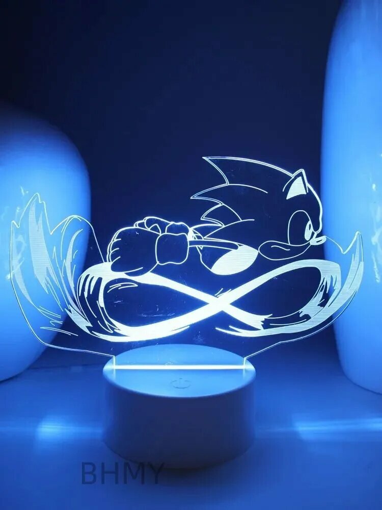 3D ночник Супер Соник Бежит Ёж , LED, 3 режима, 7 цветов, питание USB/Батарейки, белая база