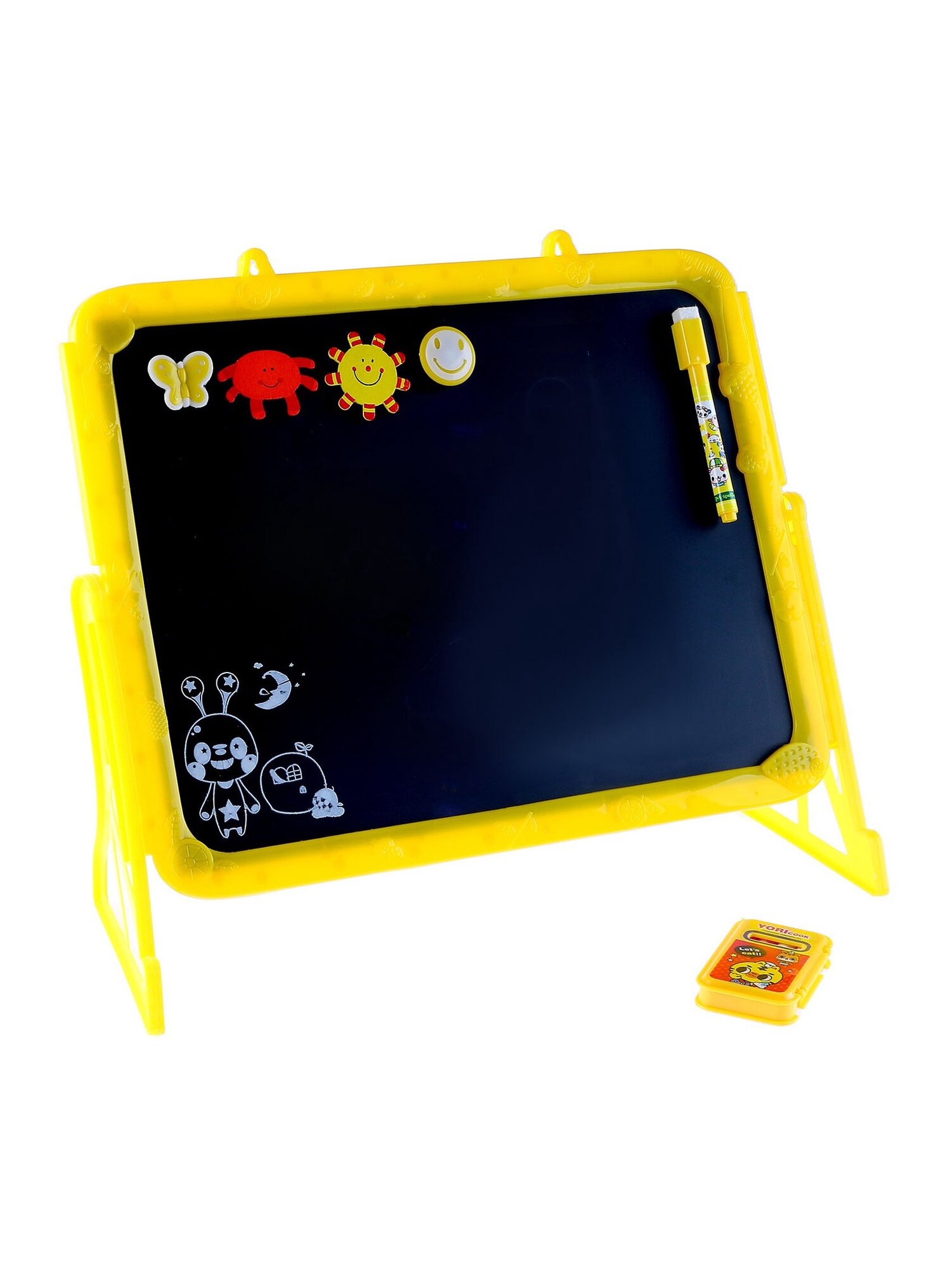 Доска магнитная двухсторонняя, под маркер и мел на подставках (мел, маркер, магниты), микс