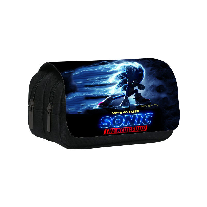 2026SONIC Аниме Соник Печатный холст Студенческая канцелярская коробка Пенал Двухслойный Большой объем Студенческий пенал на молнии
