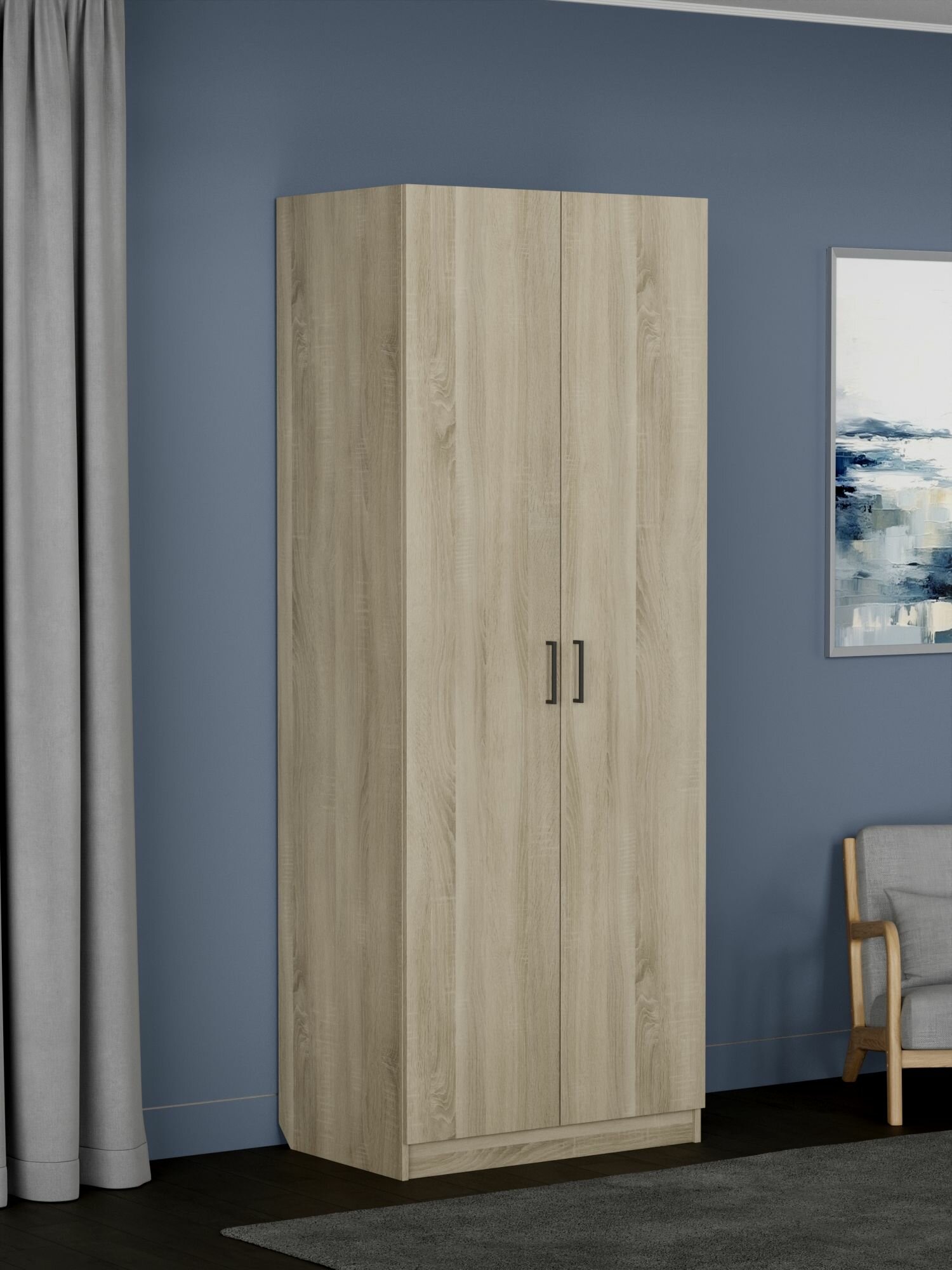 InHouse Шкаф распашной ШК-2/1 Сонома 80х52х210, фасады ЛДСП