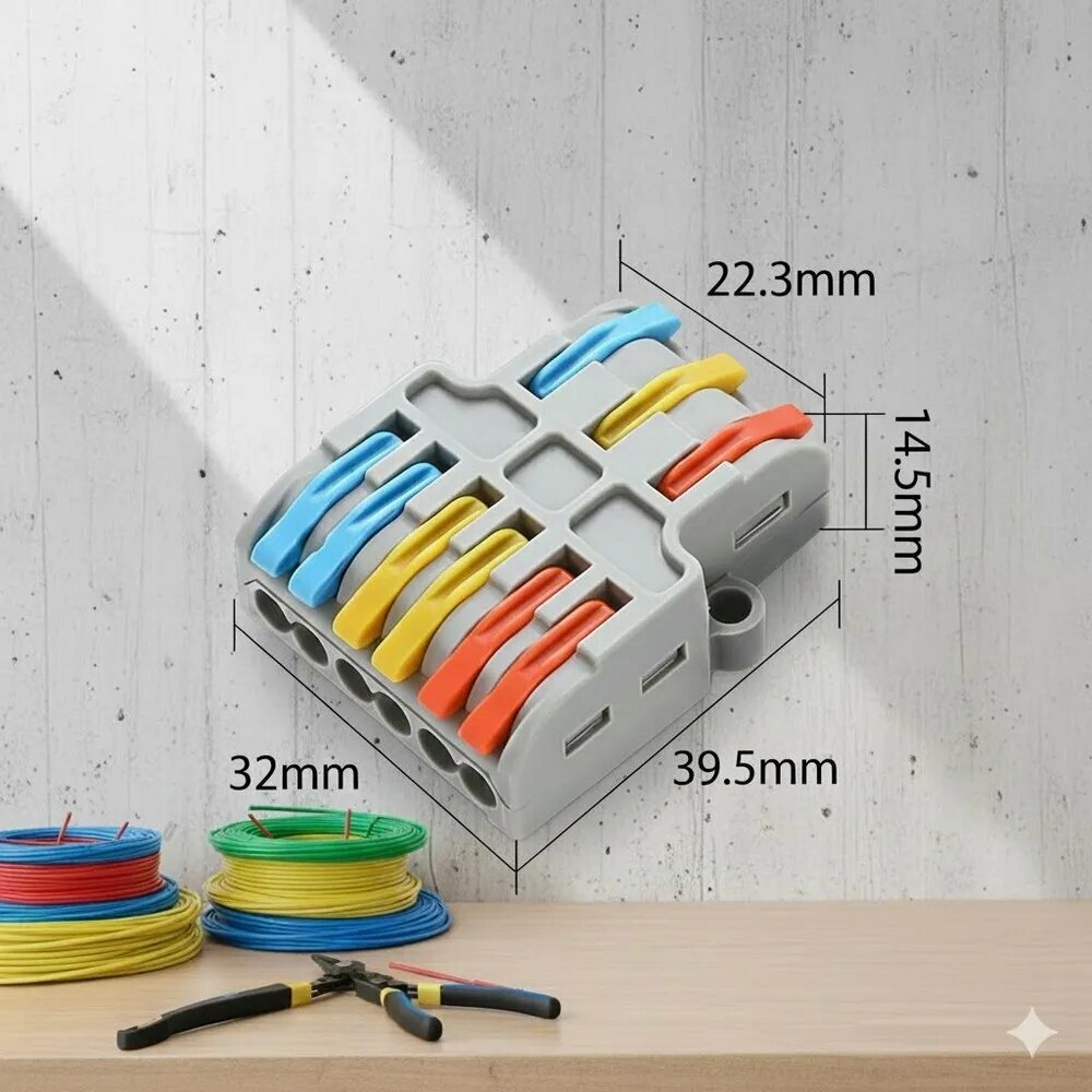 Клемма проходная, для проводов соединительная, шесть контактов, 10 шт.