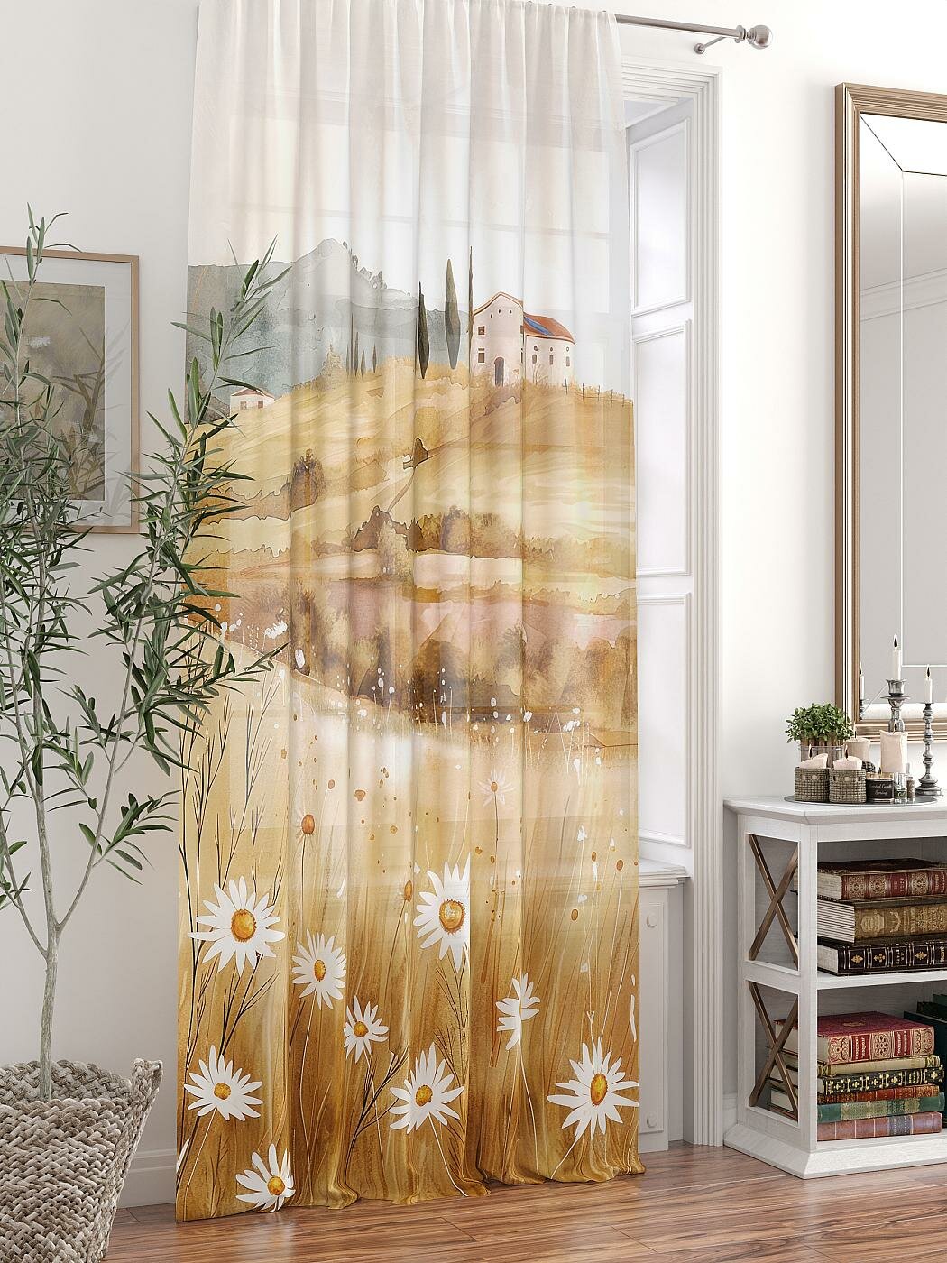 Штора для спальни и гостиной готовая 150x270 см с рисунком (946019-270)