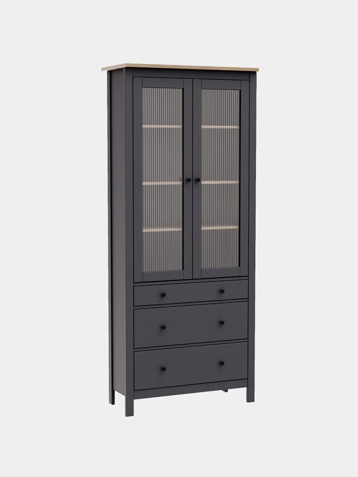 Шкаф витрина с рифленым стеклом ГУД лакк Сага, 90х41х215 см, серый/ясень