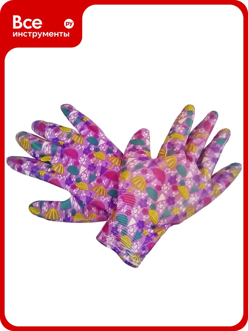 Садовые перчатки спец Garden Flowers полиэстер, с прозрачным нитриловым покрытием,