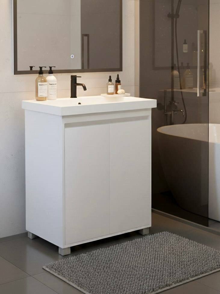 Тумба напольная с раковиной Kirovit Фостер 70 для ванной, ЛДСП белая