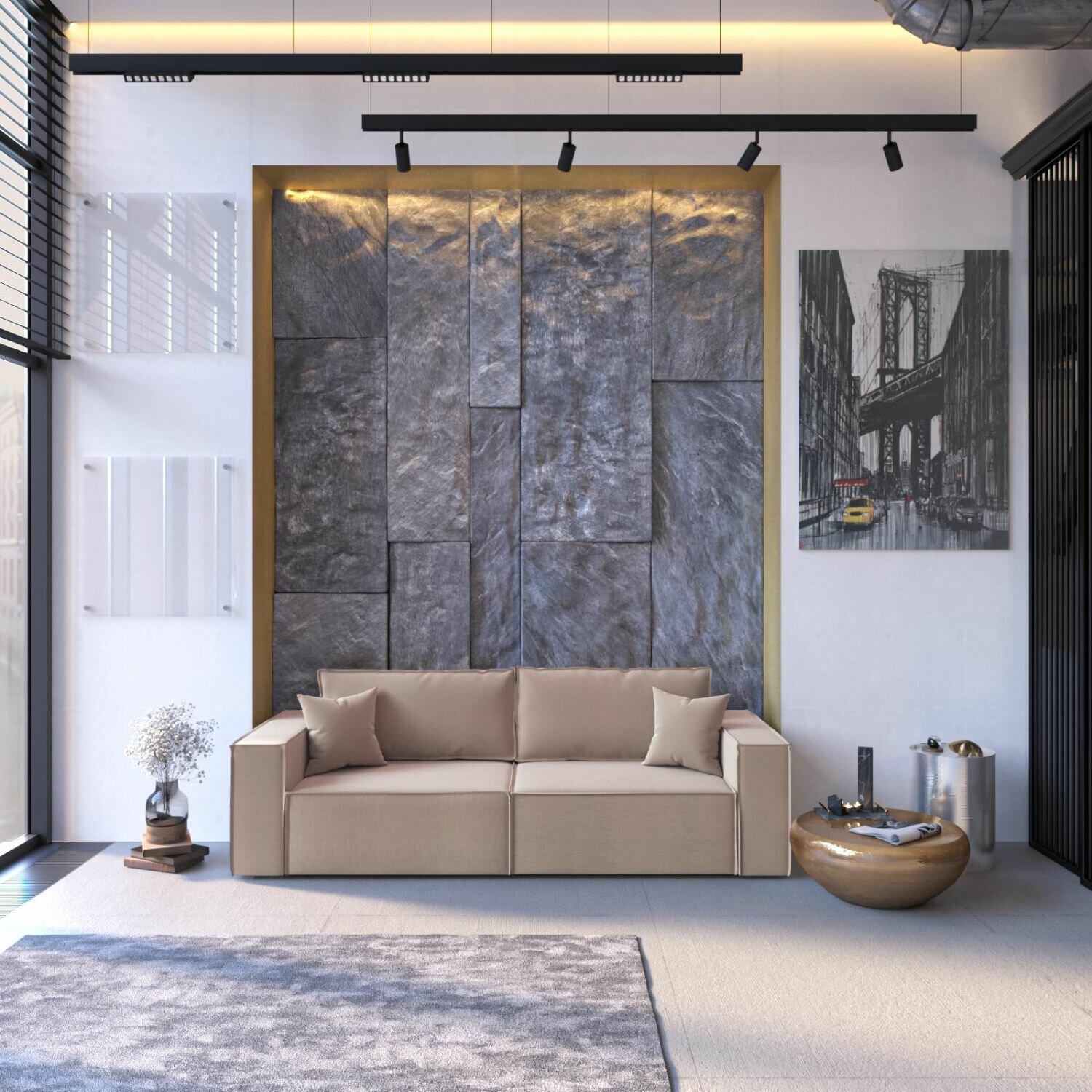 Прямой диван-кровать Manons Maison Hygge, раскладной механизм Еврокнижка, Рогожка бежевый, 250х100х86 см