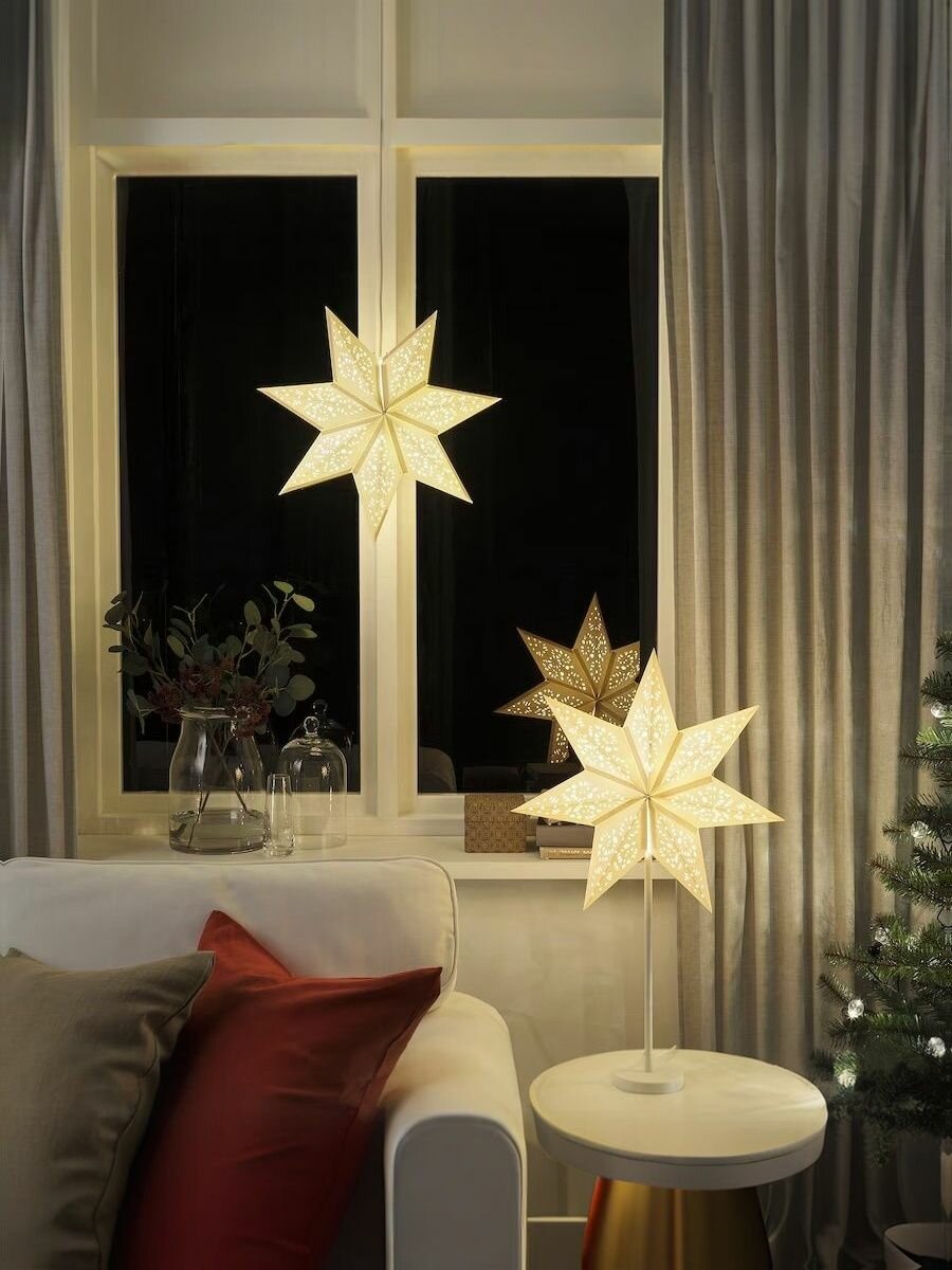 STRALA IKEA, звезда, абажур, белое кружево, 48 см, СТРOЛА ИКЕA(Без основания)