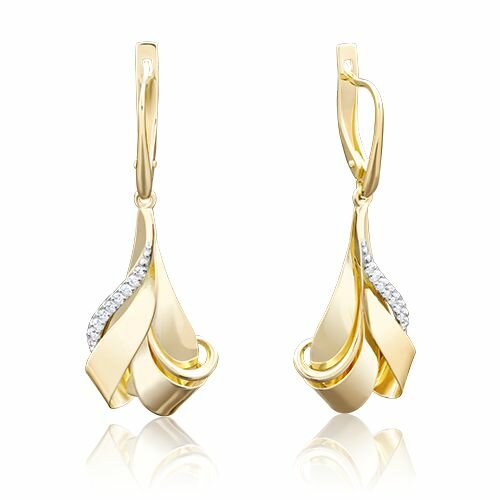 Серьги, желтое золото, 585 проба, фианит