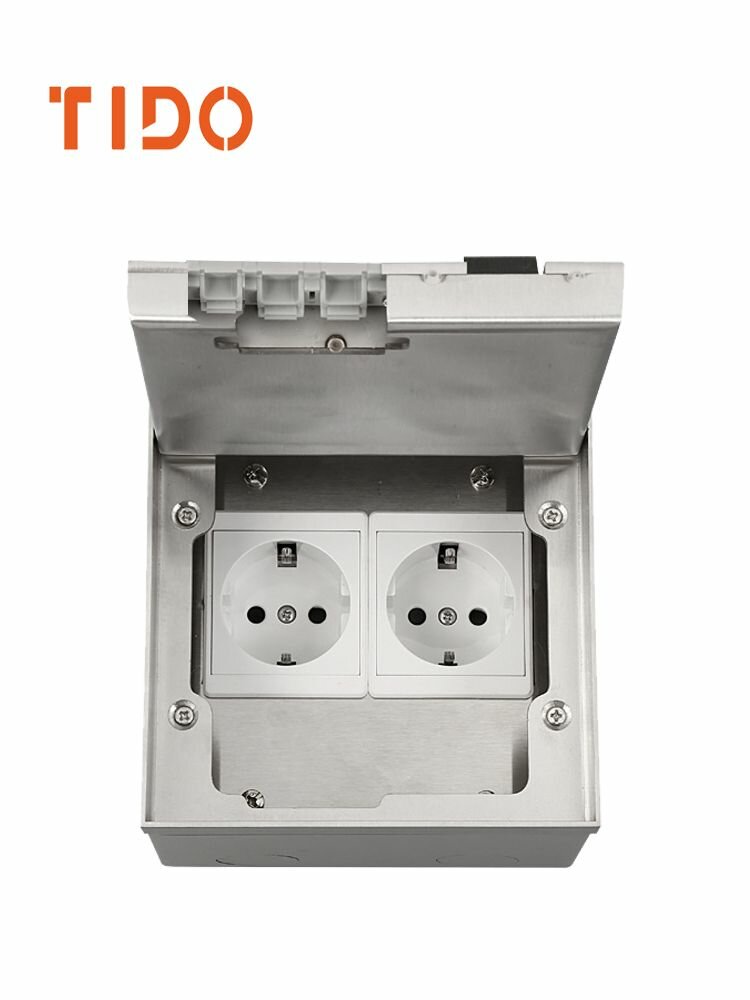 Розетки в пол (люк в пол), Люк под паркет и керамогранит на 2 розетки (в комплекте), Сталь, нержавеющая