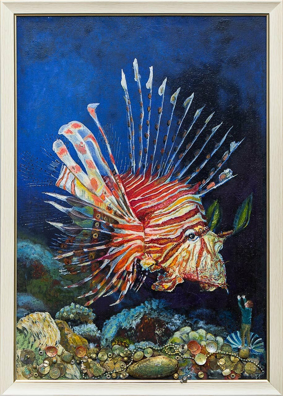 Картина маслом "Рыба Крылатка" Томашева