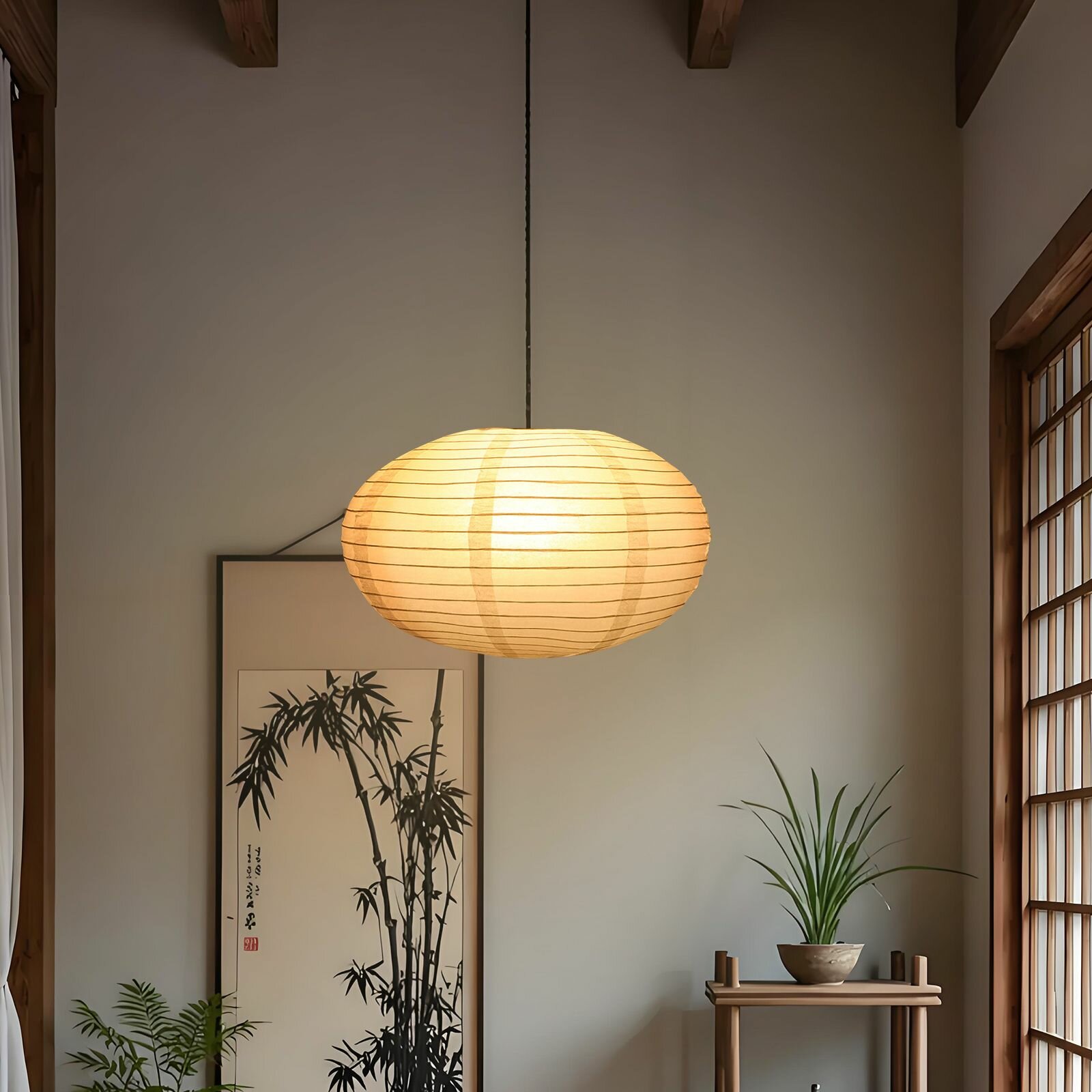 Бежевый бумажный светильник-абажур овальной формы с металлическим каркасом для дома и праздников