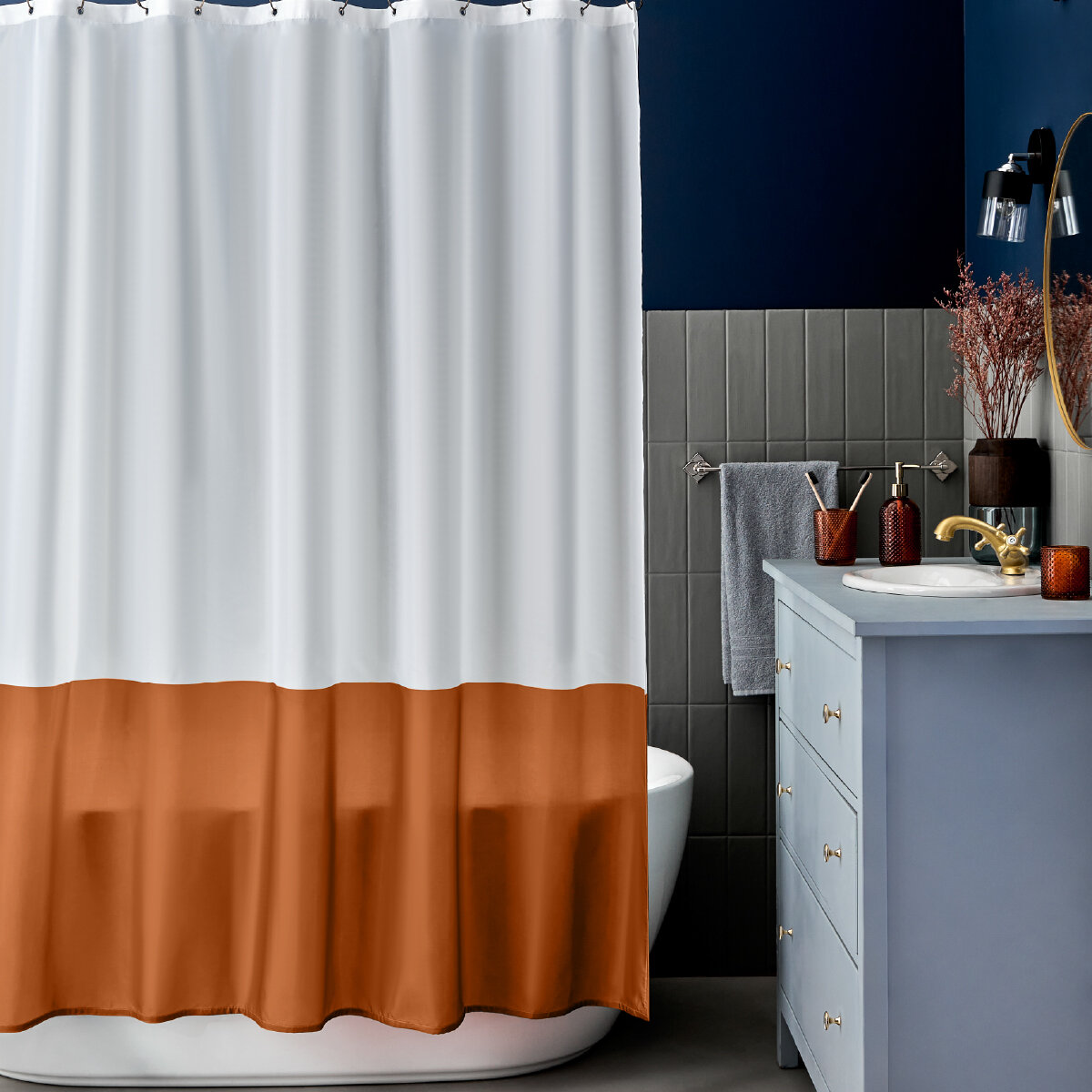 Штора для ванной тканевая 180 х 180 см Barentsevo More, цвет Белый/Оранжевый