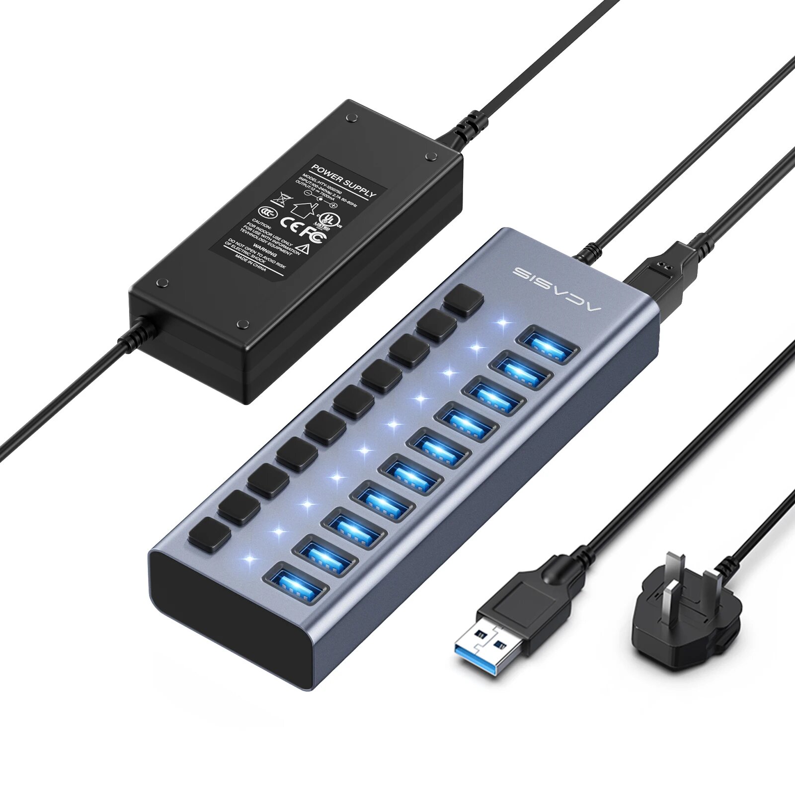 USB-хаб Acasis 16 портов 10 port with UK Plug