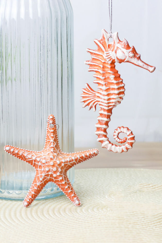 Набор акриловых ёлочных игрушек морской конёк И звезда, оранжевые, 10-12 см, 2 шт, Forest Market 210669-набор