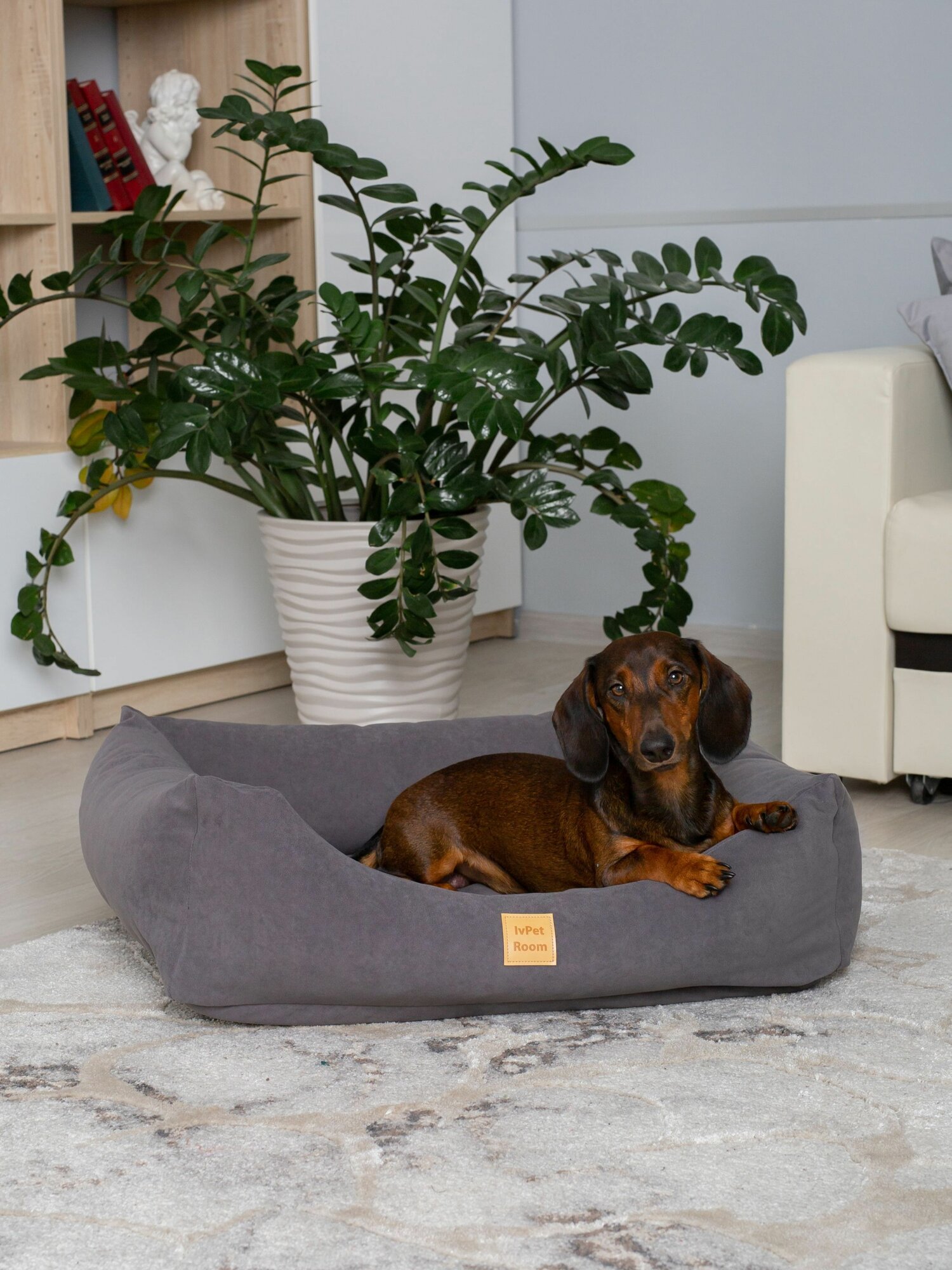 Лежанка для собак со съемным чехлом IvPetRoom Comfort M 70x60 микровелюр
