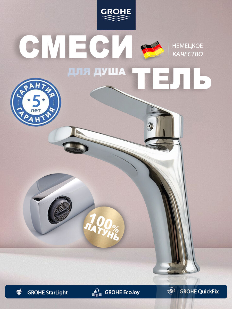 GROHE Смеситель для накладной раковины в ванную кран латунь, хром