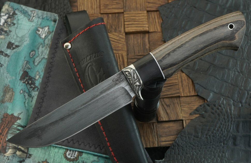 Окские ножи нож Белка, сталь ХВ5, рукоять стабилизированное дерево , граб, мельхиор