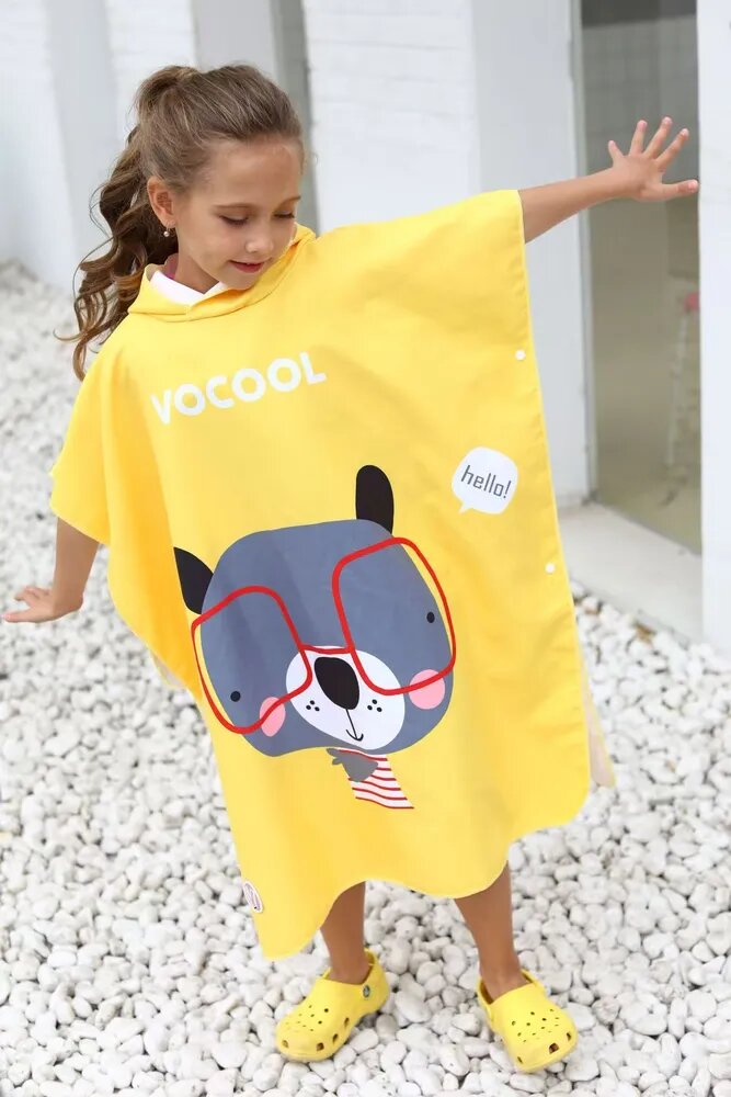 Полотенце детское Любимые герои - Мишка, собака, щенячий патруль, кошечки-собакчи, мишка Тедди, единорожка, робот, динозавр, игрушки, Микрофибра, 65x70 см, желтый