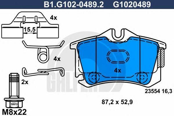 Колодки тормозные задние GALFER B1-G102-0489-2 Renault Clio 1, 2-2, 0, Dci 06.05->, Megane II 1, 4-2, 0, Dci 11.02->, Scenic 1, 4-2
