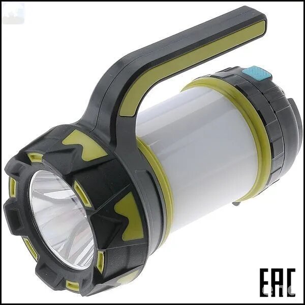 Фонарь ручной светодиодный, работа от встроенного аккумулятора, пластиковый корпус, зеленый