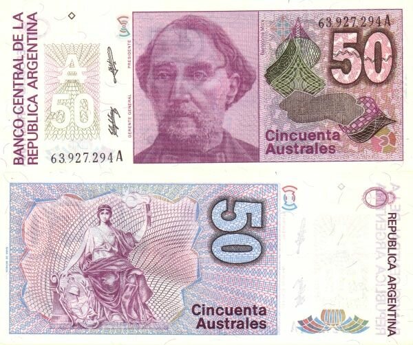 Аргентина 50 аустраль 1986-1989 Генерал-лейтенант Бартоломе Митре UNC
