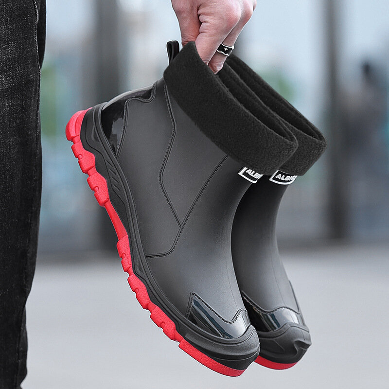 Модные резиновые сапоги для дождя, очень большие размеры 39-48, мужские короткие сапоги для дождя, нескользящие, износостойкие, утолщенные сапоги для ходьбы по воде на открытом воздухе, мужские резиновые сапогиEU:48