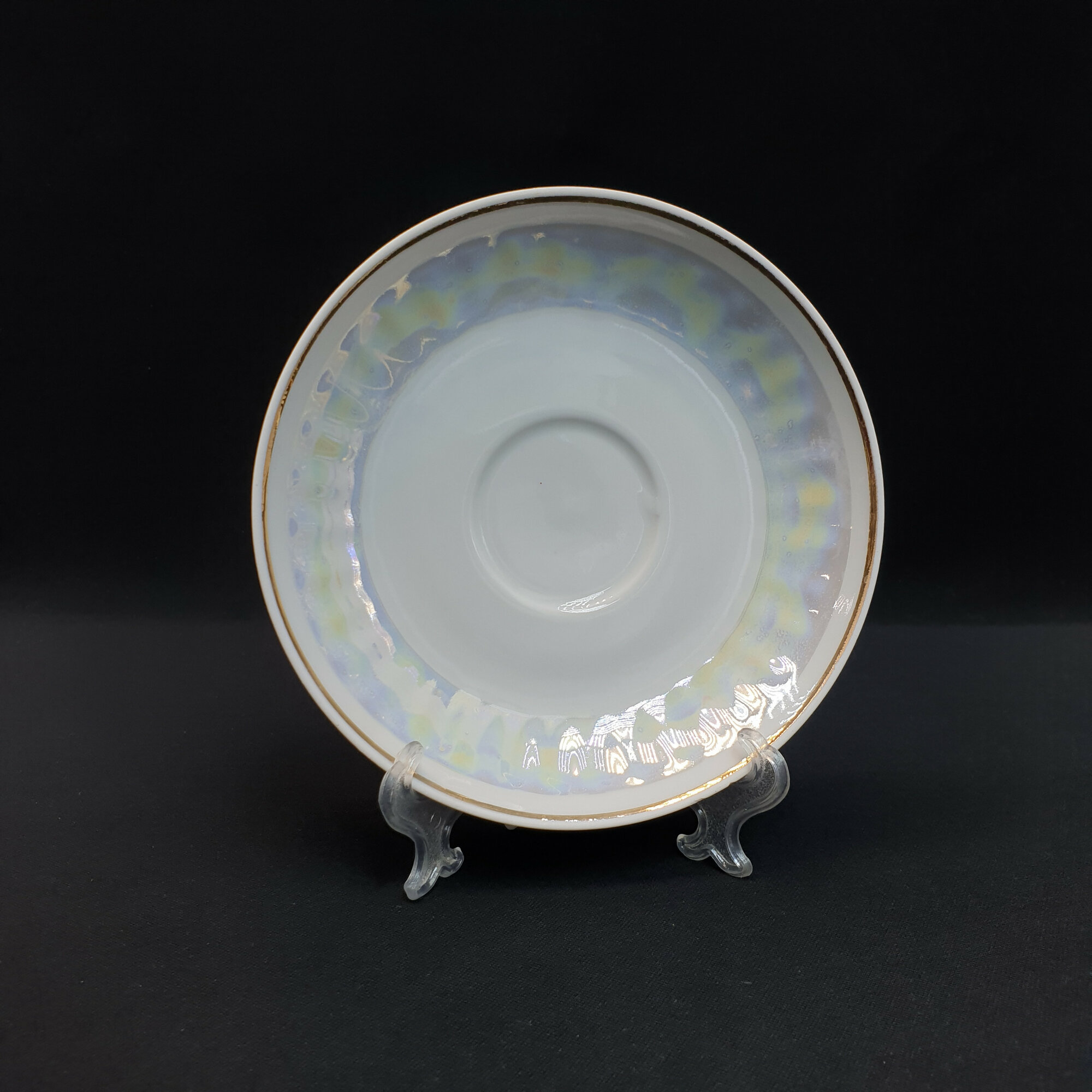 Винтажное блюдце Дулево, фарфор позолота 14.5 см, СССР