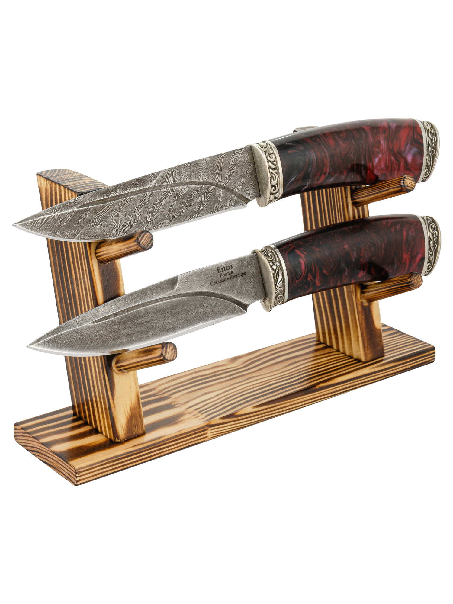 Стойка для двух ножей декоративная, деревянная, гладкая, обожжённое, лакированное дерево