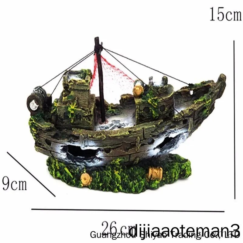 Декорация для аквариума Затонувший корабль полистоун 26x15x9см