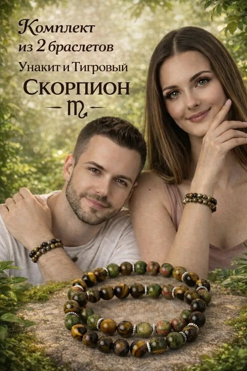 Браслет, тигровый глаз, унакит