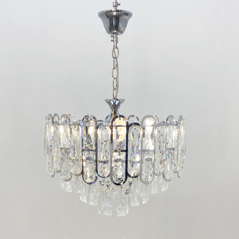 Люстра подвесная, в цвете хром, хрустальная Свет Столицы, до 10-12 кв. м, люстра с сменными лампочками, цоколь E27