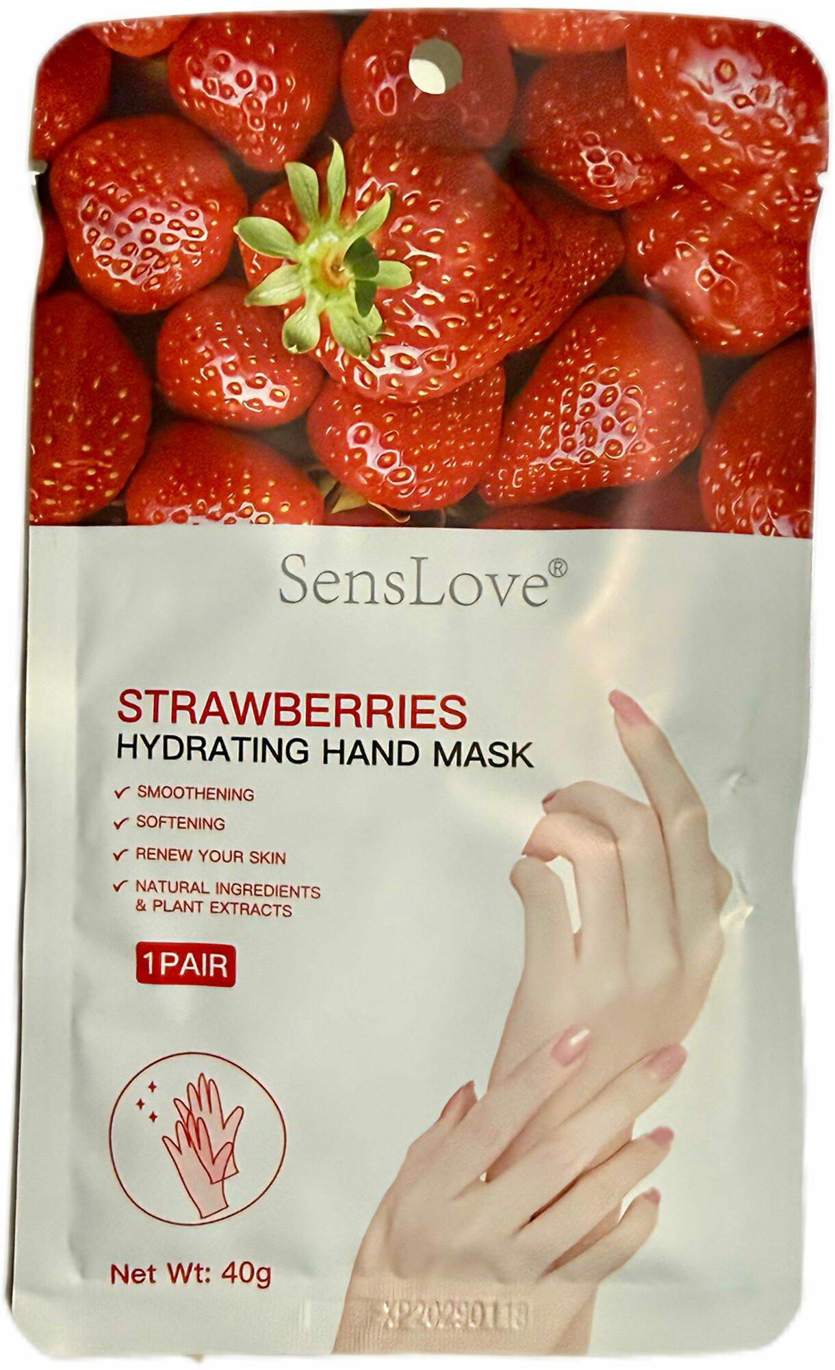 Маска перчатка для рук с экстрактом клубники, 40 гр