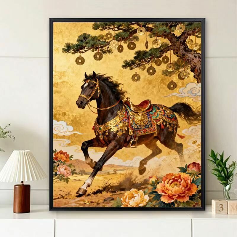 Вышивка крестиком, лошадь, топчущая золотое сияние, 40*50 см