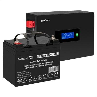 Комплект ИБП EX295993RUS + батарея 33Aч EX282974RUS 1шт (инвертор, синус, для котла, PF=1, настенный) ExeGate IdealSine SR-1000. LCD.2SH <1000VA/100