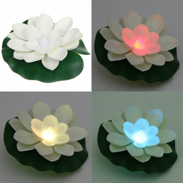 Растение водоплавающее КНР "Кувшинка" d 10 см от контакта с водой, белый с подсветкой, RGB
