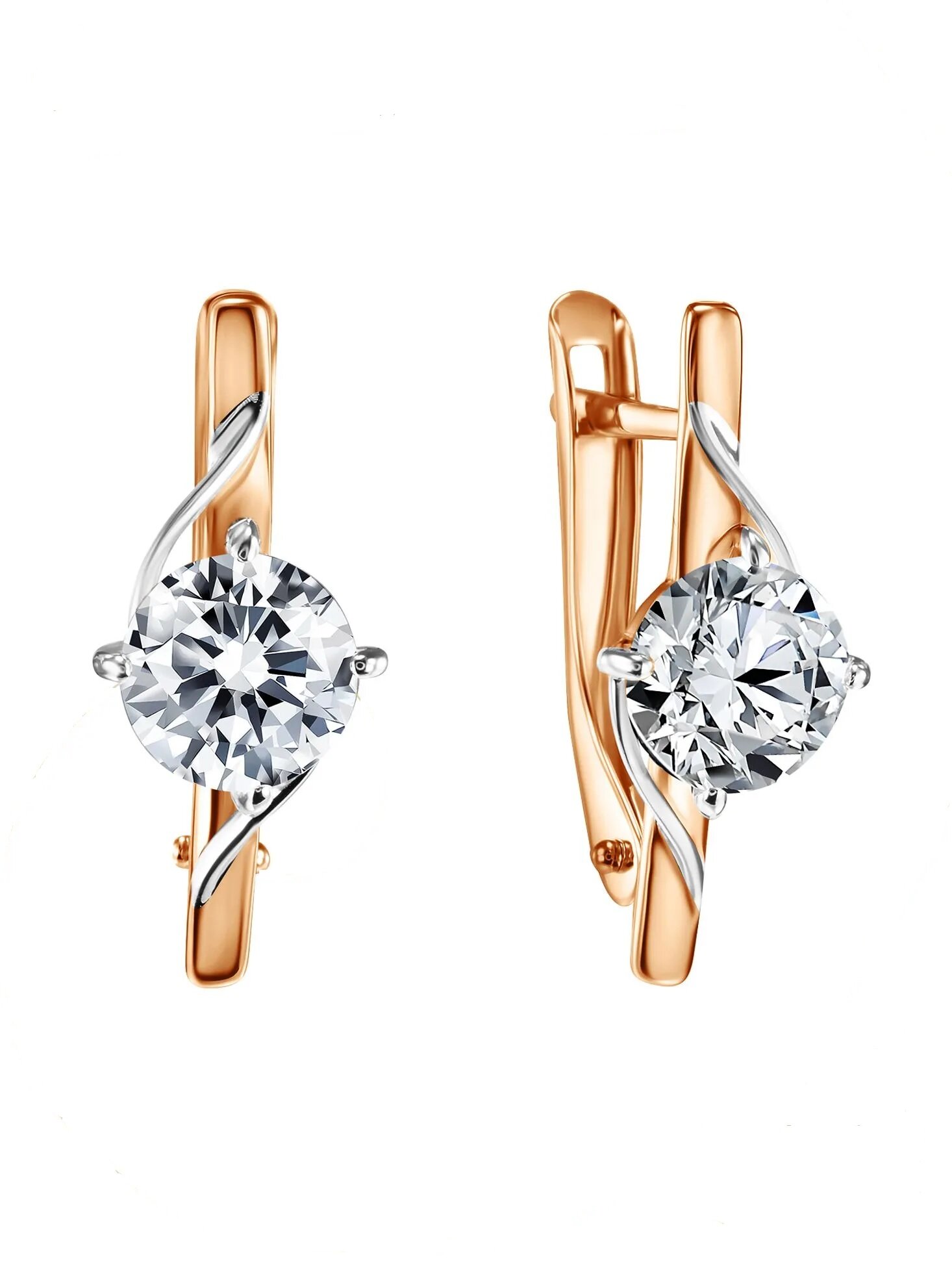 Серьги комбинированное золото, 585 проба, родирование, фианит