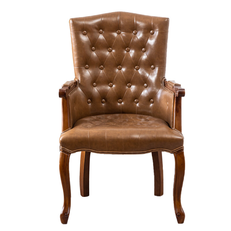 Кожаное кресло в стиле ретро с деревянными ножками, подходящее для гостиной и столовой