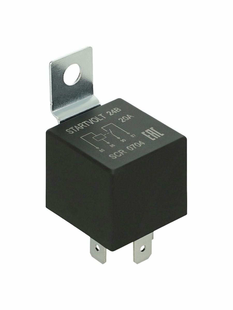 Реле 4 контакта, 24V, 20A (с кронштейном, без резистора), StartVolt SCR 0704 для КАМАЗ, МАЗ, БЕЛаз