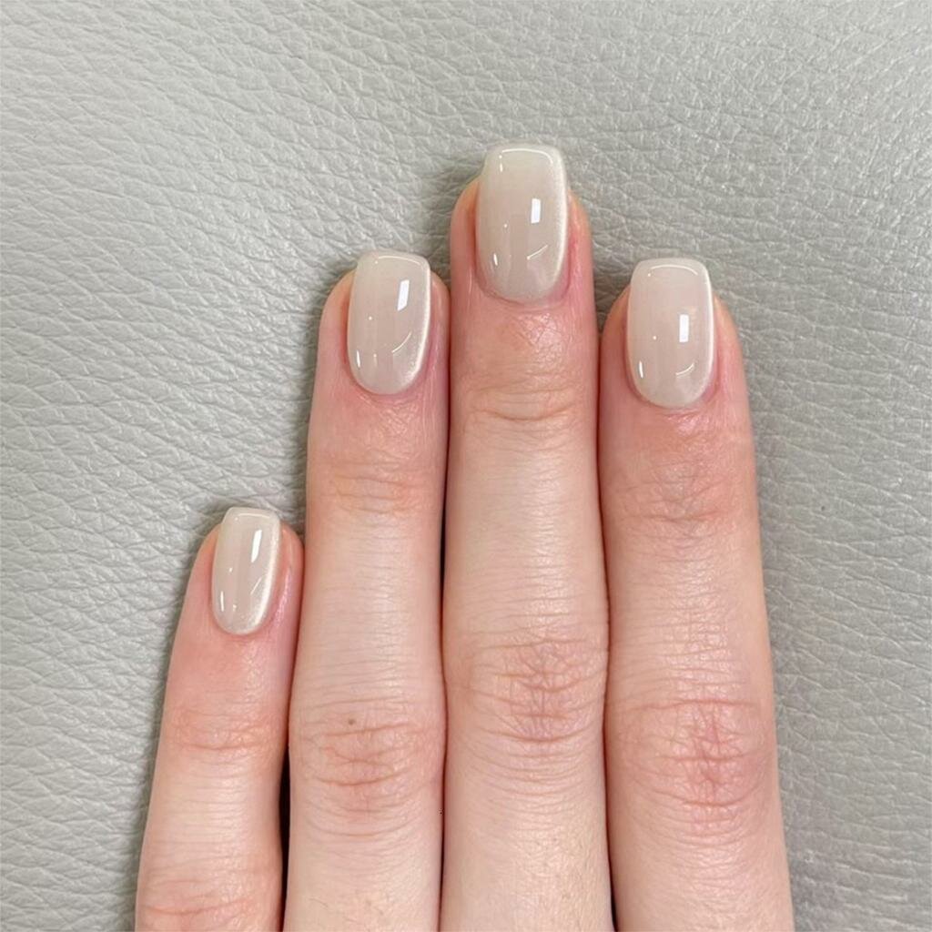 Белые накладные ногти «кошачий глаз», S