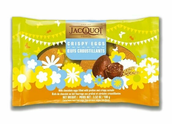 Шоколадные яйца JACQUOT с начинкой пралине с хрустящими крипсами 100г