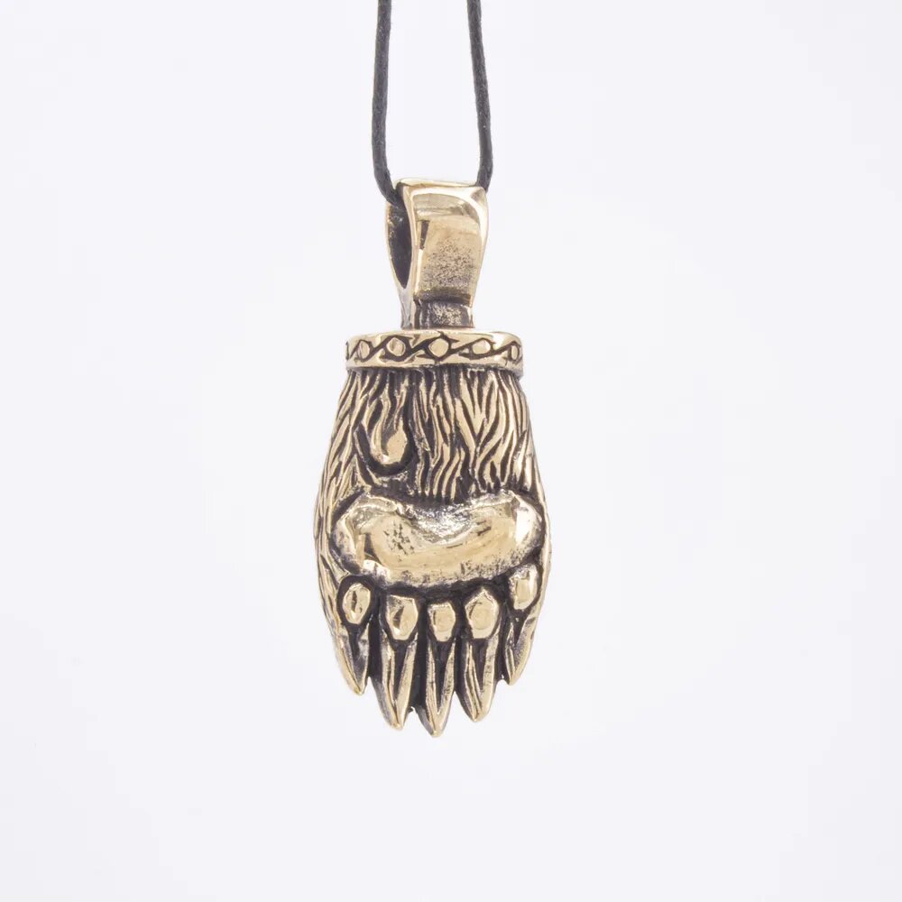 Магический амулет Медвежья лапа со знаком Велеса, оберег, бронза