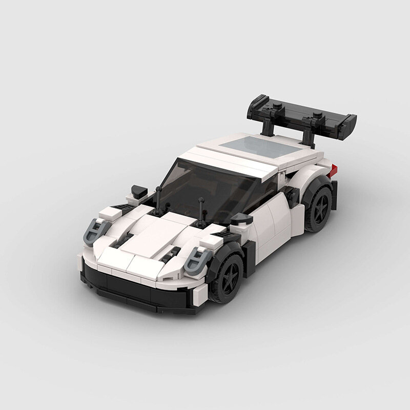 Porsche GT3 RS черно-белая обучающая сборка MOC, детская конструкторская модель игрушечного автомобиля (287 шт.)