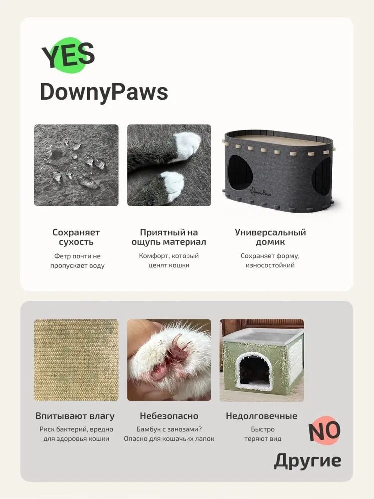 DownyPaws PeekaPurr Домик для кошек 2 в 1, Фетр, Легкий верблюд 580×330×300MM