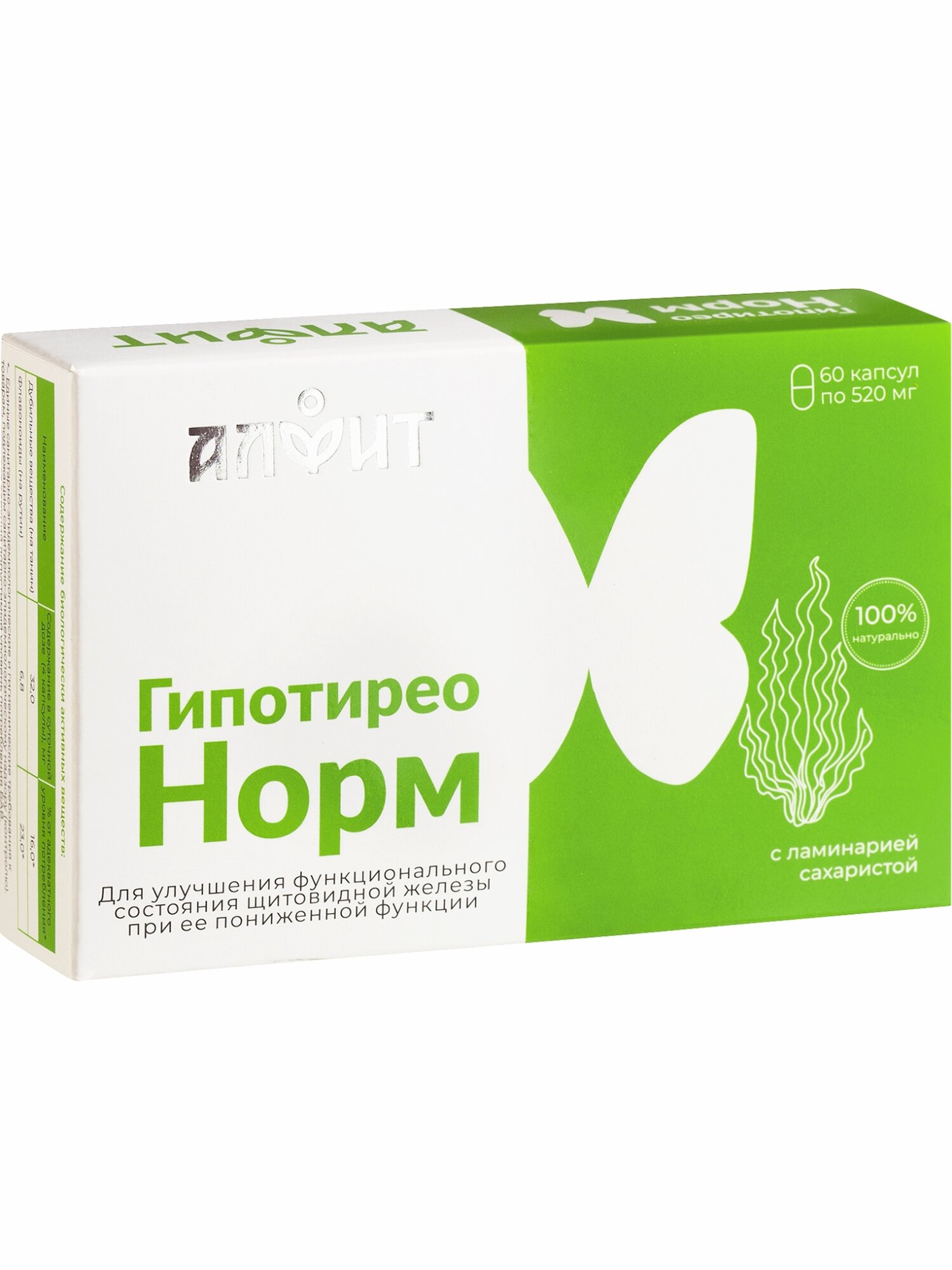 Гипотиреонорм при пониженной функции щитовидной железы от бренда "Алфит", 60 капсул по 520 мг